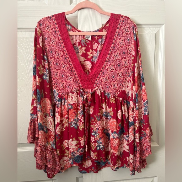 romantic gypsy | Tops | Romantic Gypsy Pink Floral Print Bohemian ...